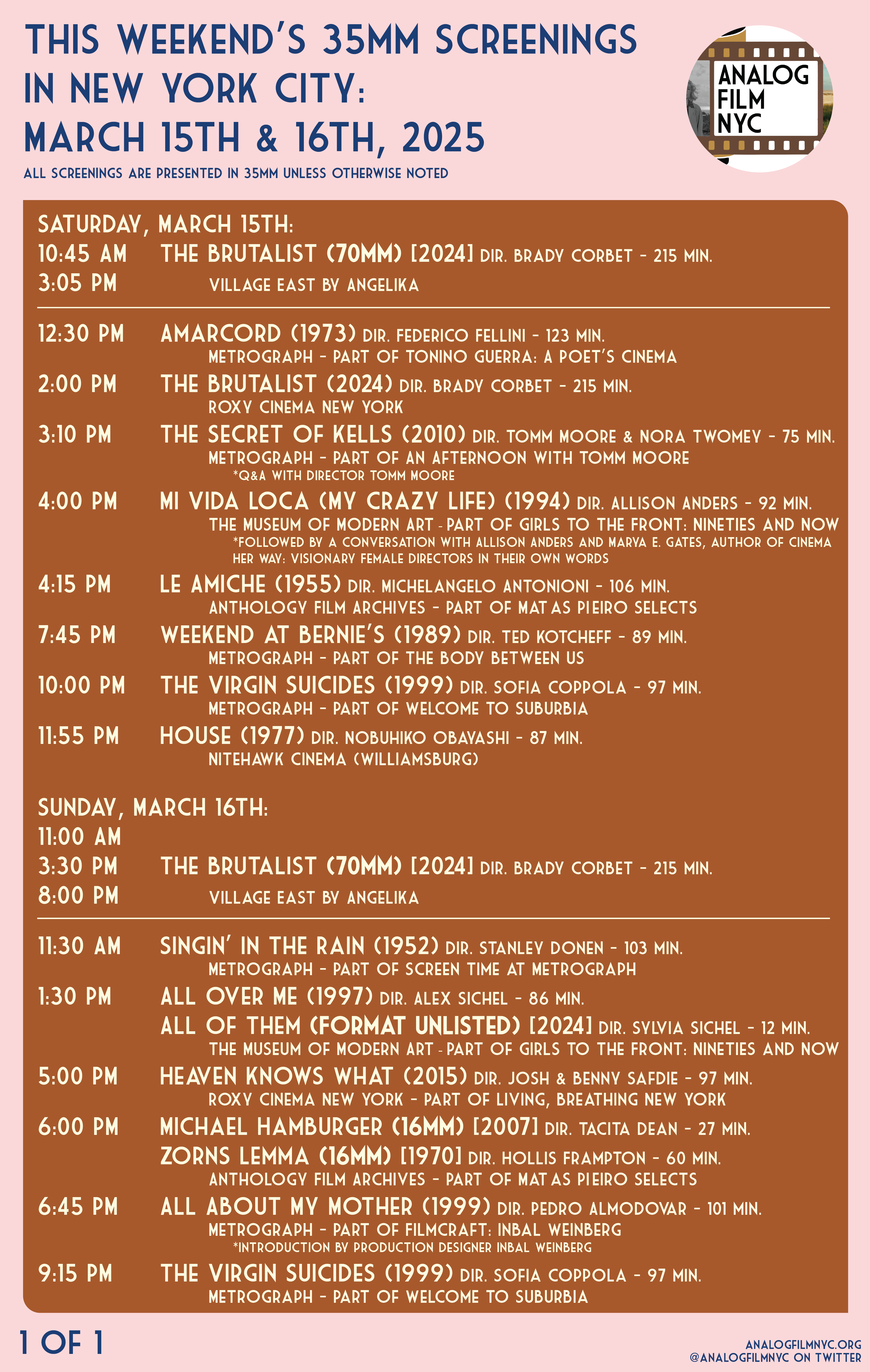 March 15th & 16th, 2025 – Analog Film NYC